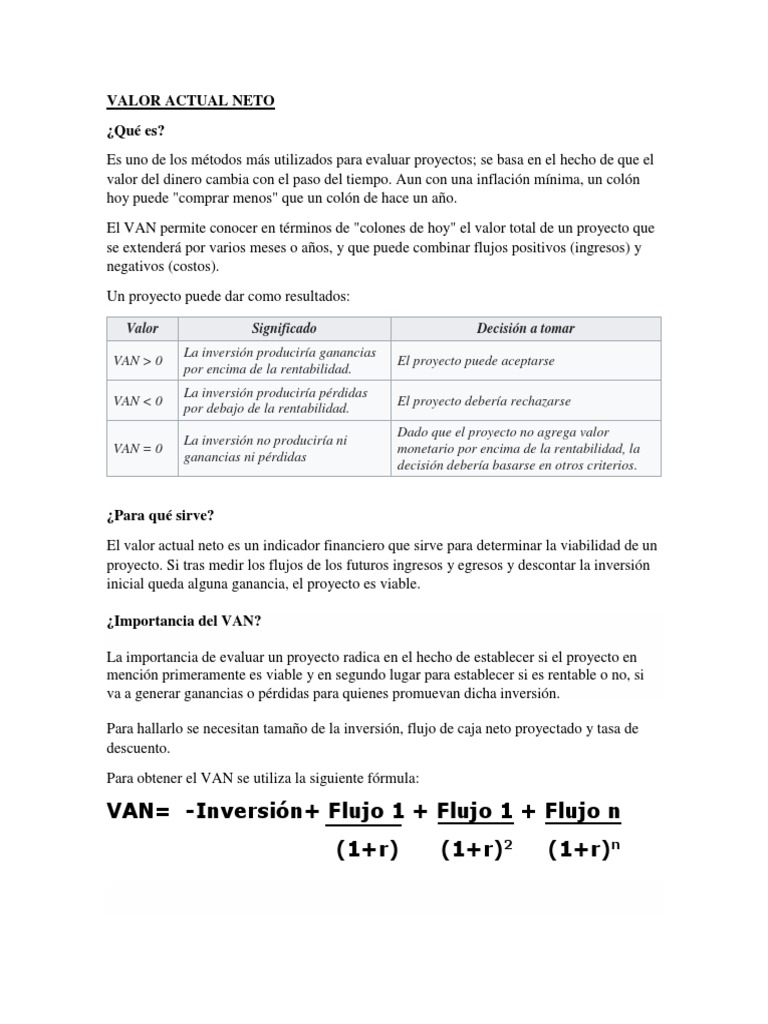 VALOR ACTUAL NETO y TIR | PDF | Tasa interna de retorno | Valor presente neto
