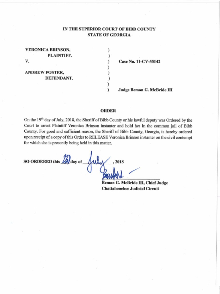 Court Order For Victoria Brinson's Release | PDF