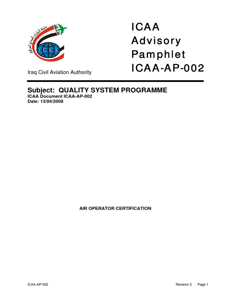 Icaa Advisory Pamphlet ICAA-AP-002: Subject: Quality System Programme ...