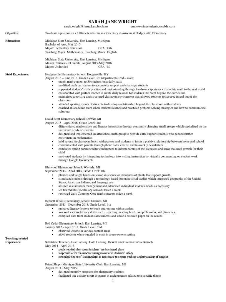 Sarah Wright Resume | PDF | Schools | Teachers