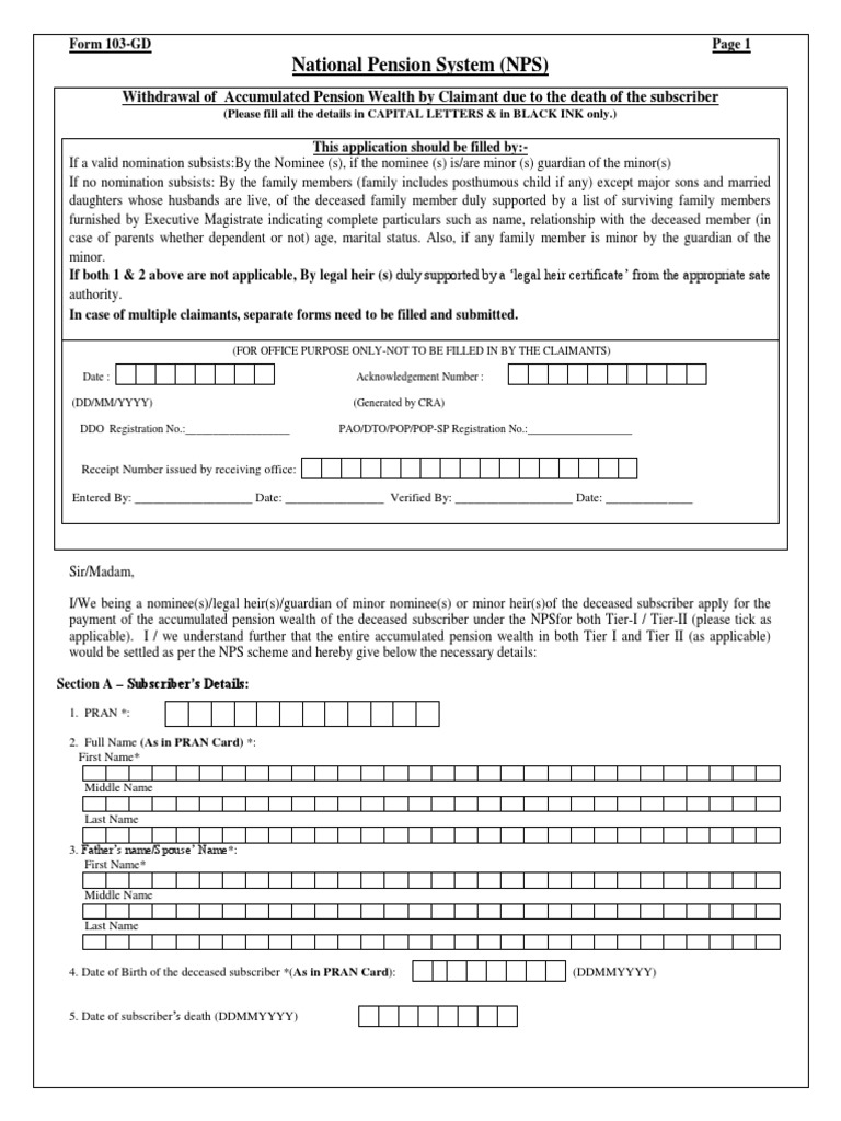 NPS-103 - Death Withdrawal Form | PDF | Identity Document | Government ...