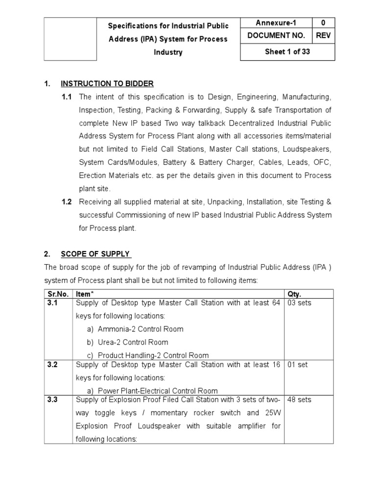 Specification For Industrial Public Address System | PDF | Loudspeaker ...