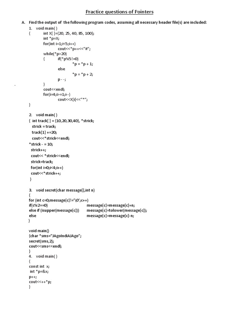 Practice Questions Of Pointers Pdf Programming Paradigms Object Oriented Programming 2368