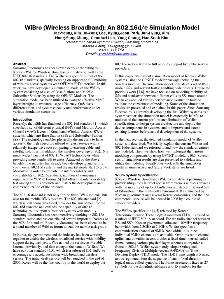 Wibro (Wireless Broadband) : An 802.16D/E Simulation Model | PDF | Wi ...