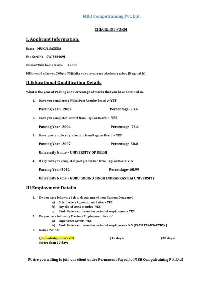 I. Applicant Information.: Mbit Computraining Pvt. LTD | Download Free ...