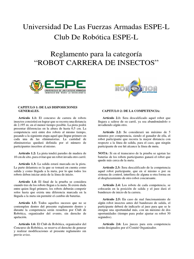 Reglamento Carrera de Insectos | PDF | Robot | Robótica
