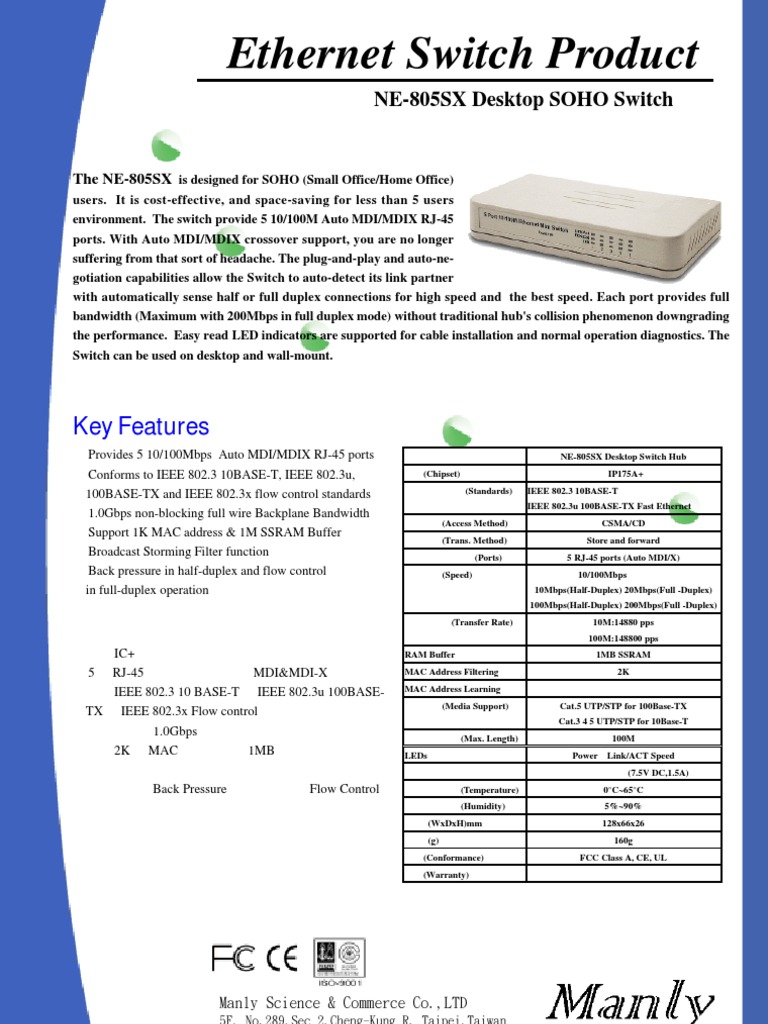 Ne 805SX | PDF | Network Switch | Duplex (Telecommunications)