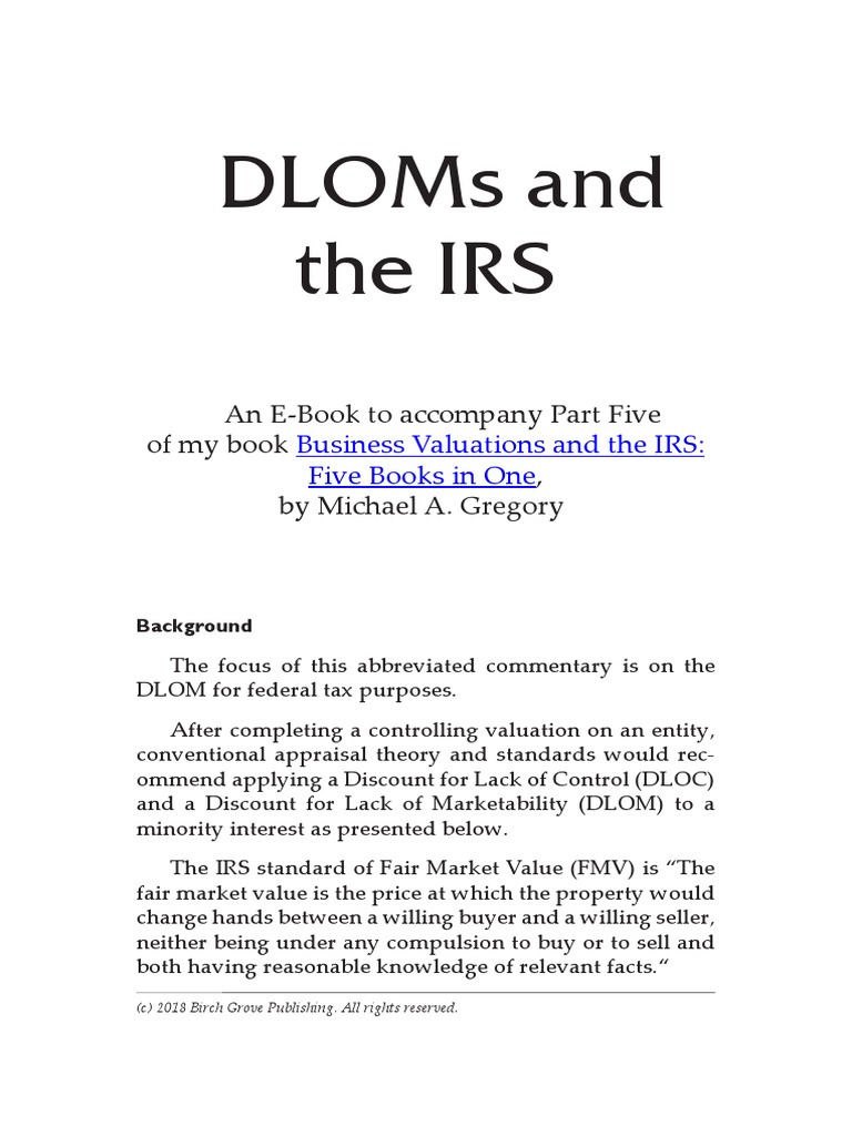 DLOM Ebook July 2018 | PDF | Real Estate Appraisal | Business Valuation