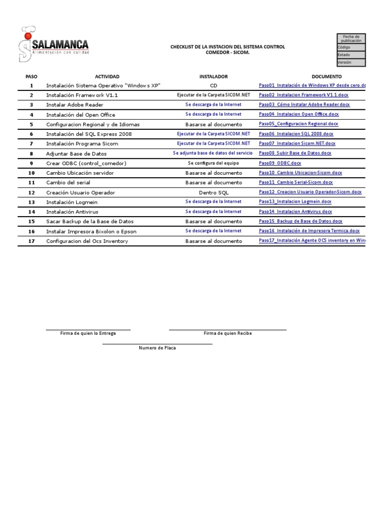 Checklist de La Instacion Del Sistema Control Comedor - Sicom | PDF ...