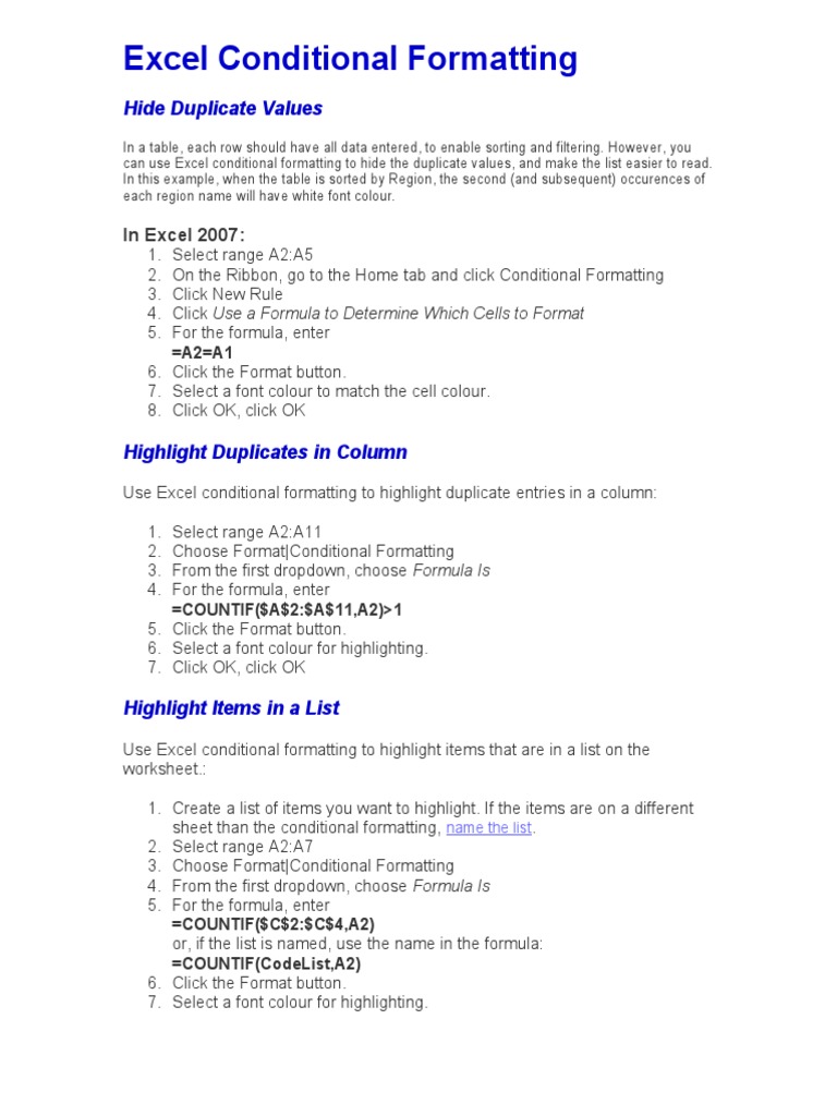 Excel Conditional Formatting | PDF | Microsoft Excel | Computing