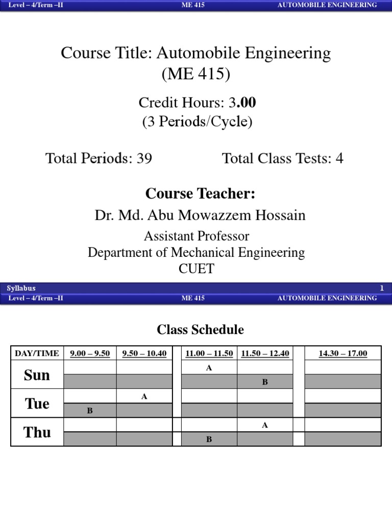 Automobile Engineering Syllabus | PDF | Transmission (Mechanics) | Axle