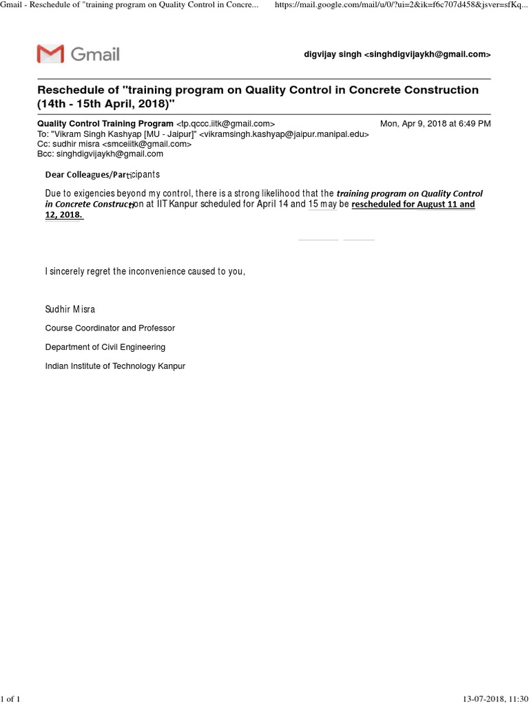 Rescheduling Mail IITK | PDF