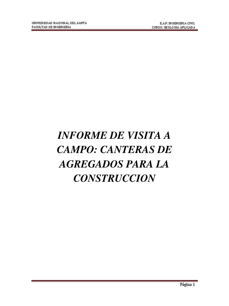 Informe Visita Cantera | PDF | Hormigón | Roca (geología)