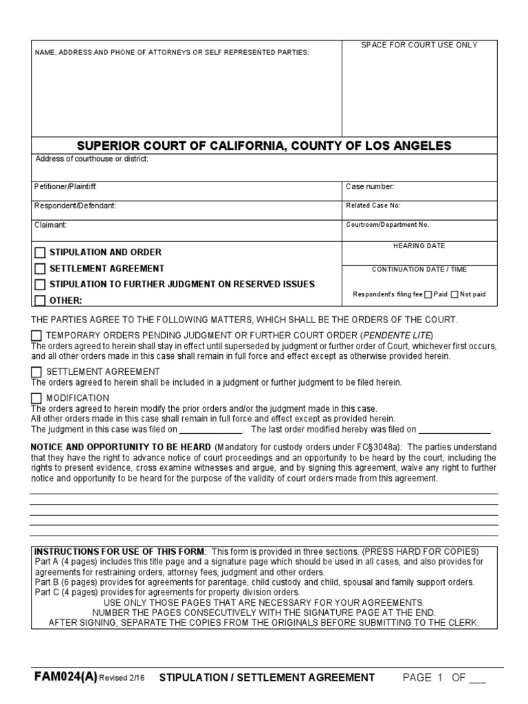 FAM024 Stip Forms | PDF | Child Custody | Child Support