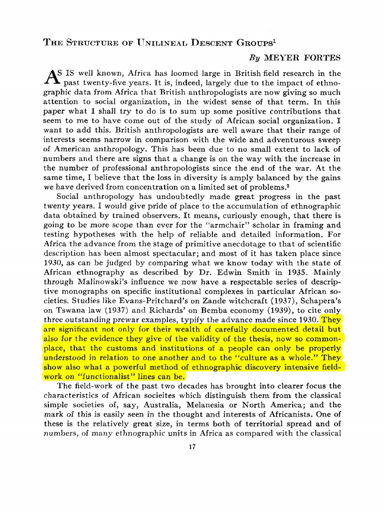 Meyer Fortes - The Structure of Unilineal Descent Groups | PDF ...