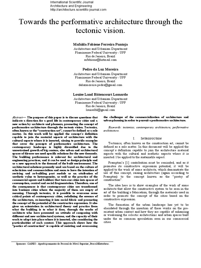 Towards The Performative Architecture Through The Tectonic Vision | PDF | Green Building | Architect