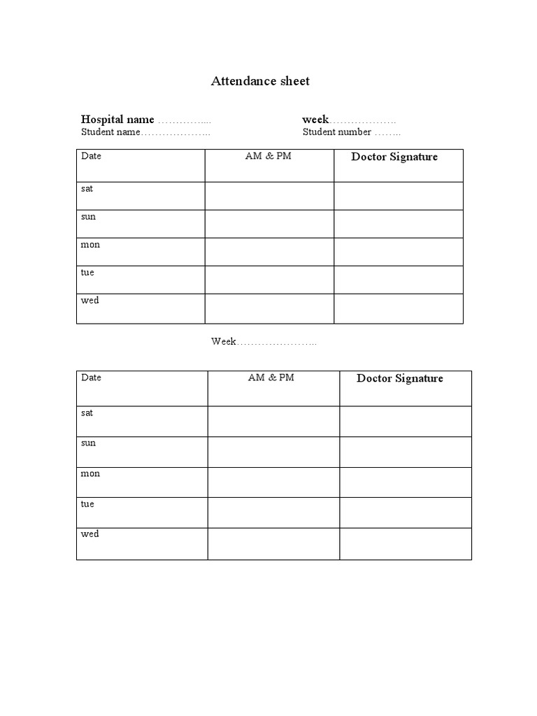 Weekly Hospital Attendance Sheet | PDF | Wellness