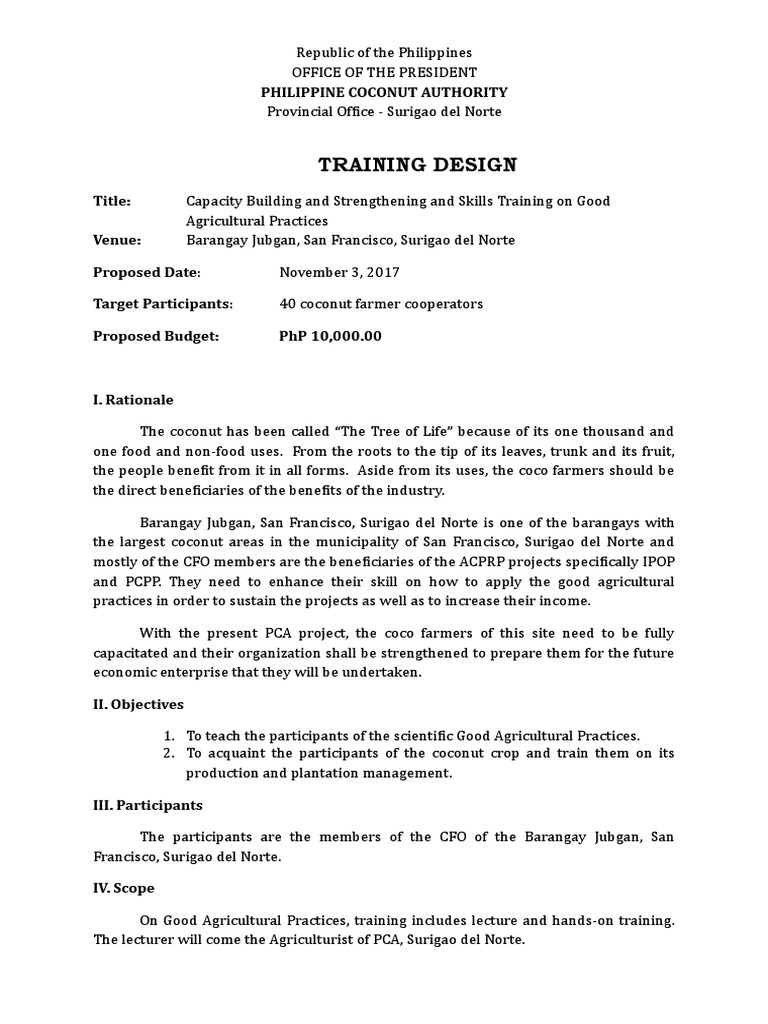 Training Design: Philippine Coconut Authority | PDF | Capacity Building ...