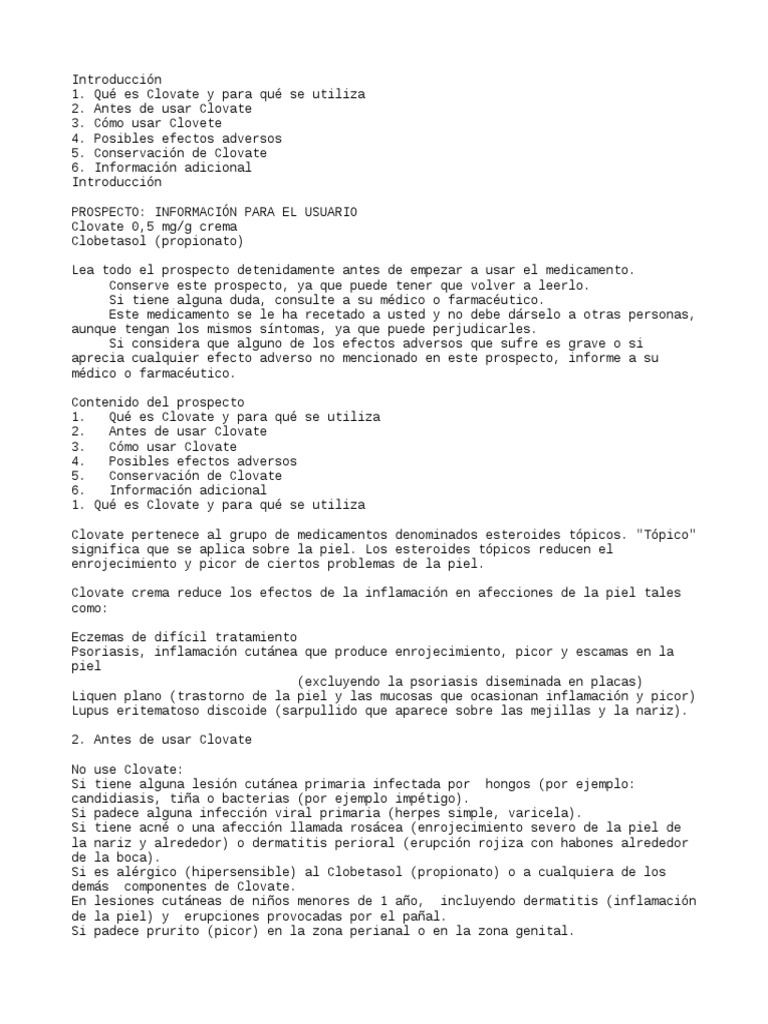 Clovate crema prospecto instrucciones uso | PDF | Allergy | Psoriasis
