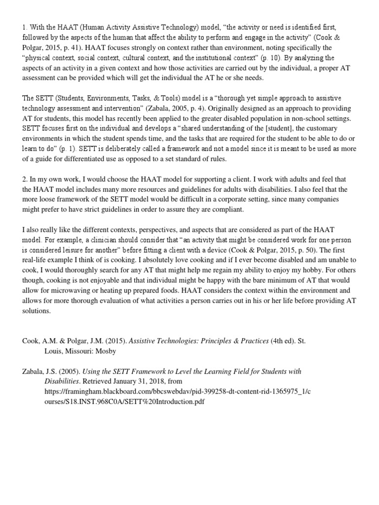 HAAT vs. SETT: Assistive Tech Models Explained | PDF | Disability | Change