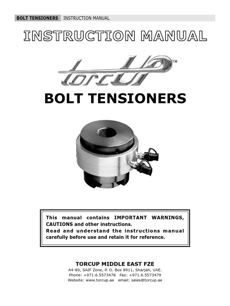 Bolt Tensioners Instruction Manual | PDF | Nut (Hardware) | Screw
