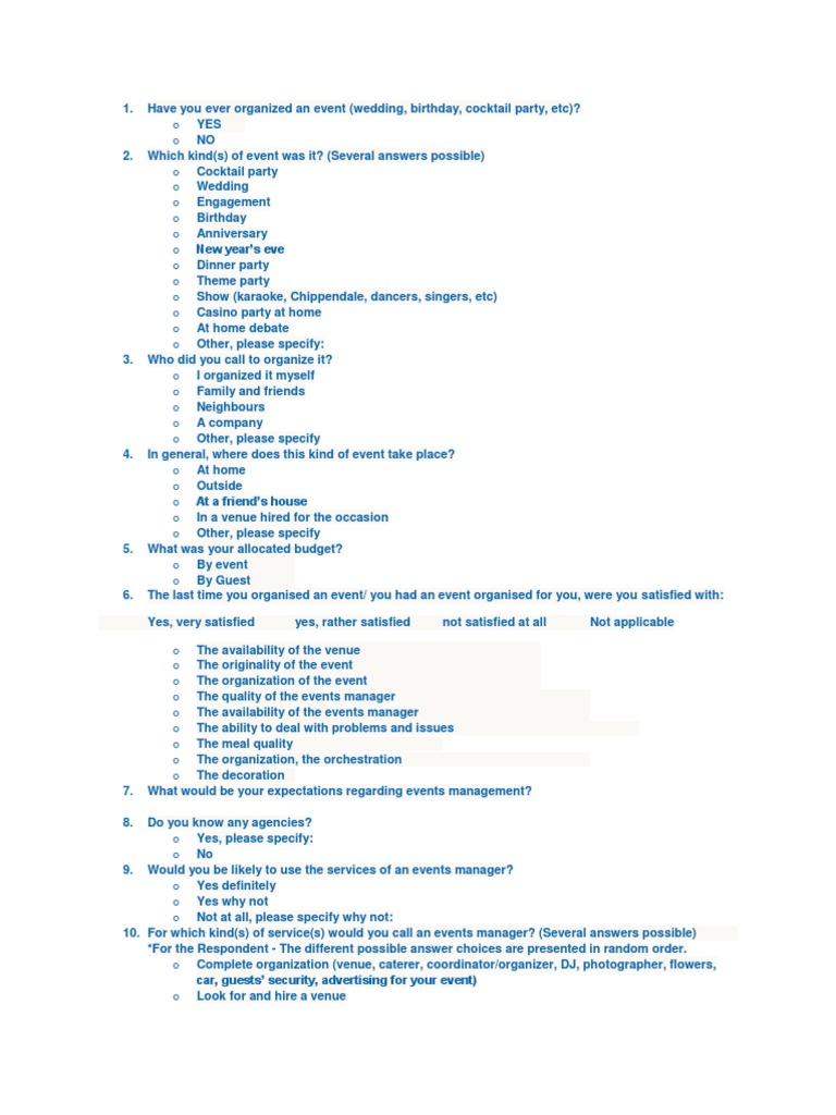 Event Planning Survey Questionnaire | PDF | Business
