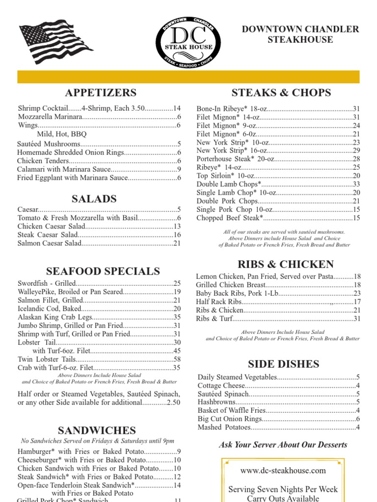 DC Steak House Menu | PDF | Steak | French Fries