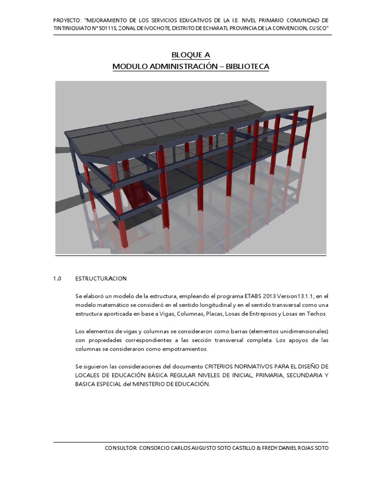 Memoria de Calculo Estructuras Bloque A | PDF | Educación primaria | Ingeniería estructural