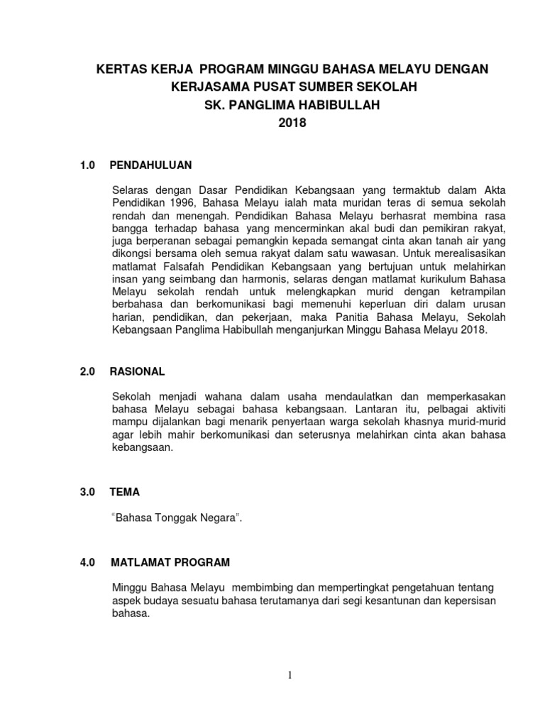 Minggu Bahasa Melayu 2018 SK Panglima Habibullah | PDF