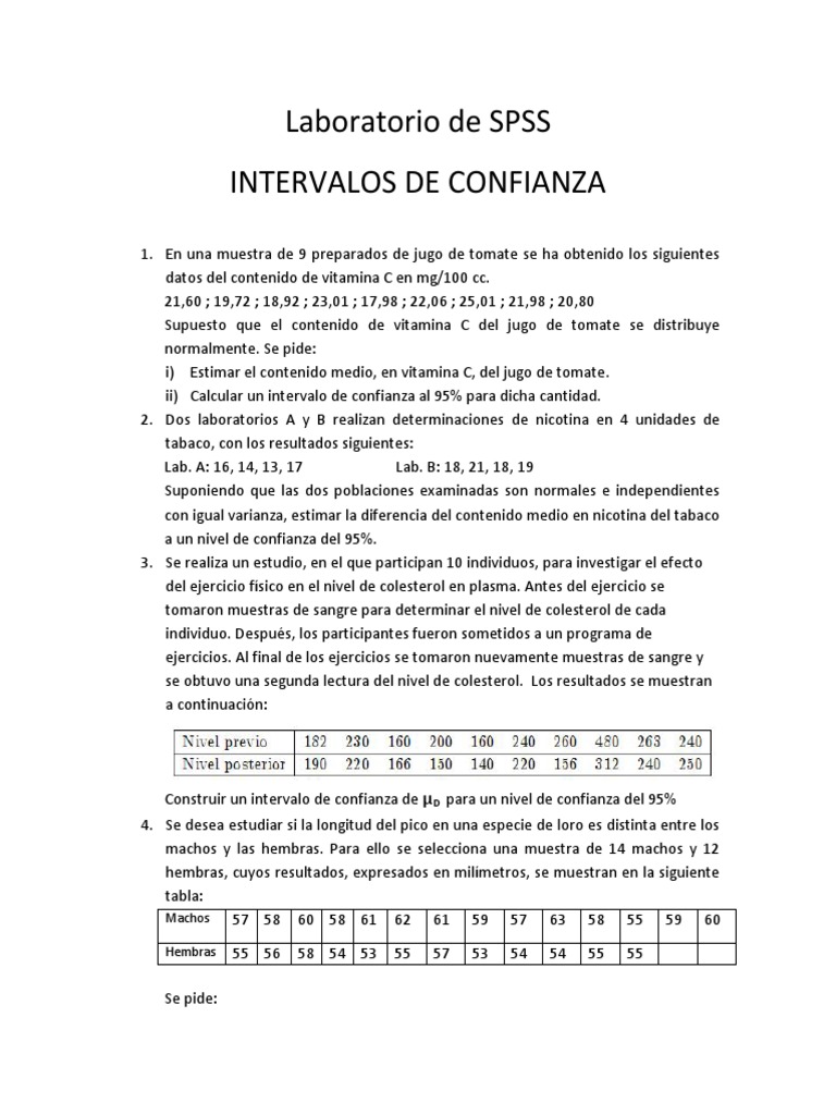 Laboratorio Intervalos de Intervalos de Confianza Spss | PDF | Intervalo de confianza | Muestreo ...
