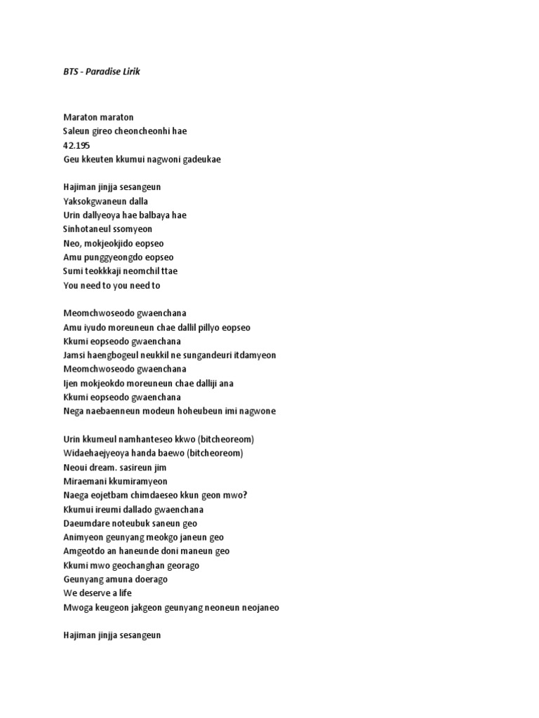 BTS - Paradise Lirik | PDF