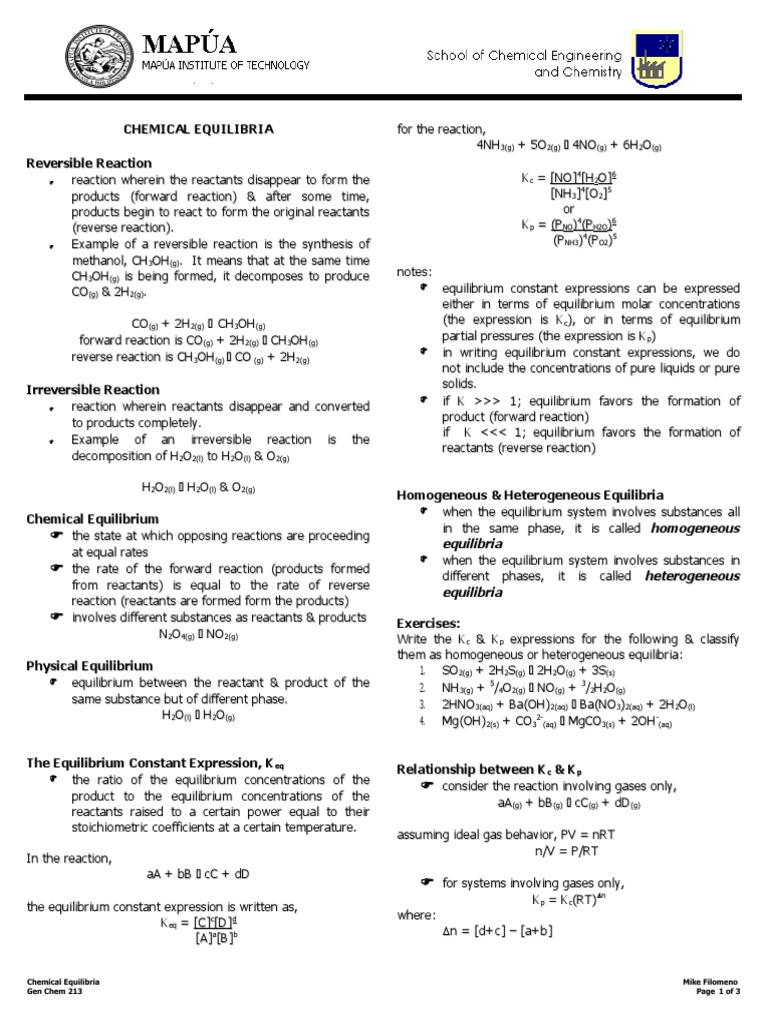 3 Chemical Equilibria | Chemical Equilibrium | Analytical Chemistry