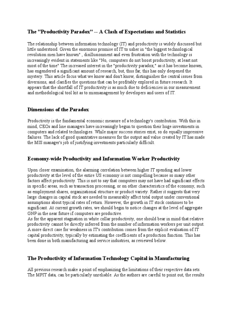 The "Productivity Paradox" - A Clash of Expectations and Statistics ...