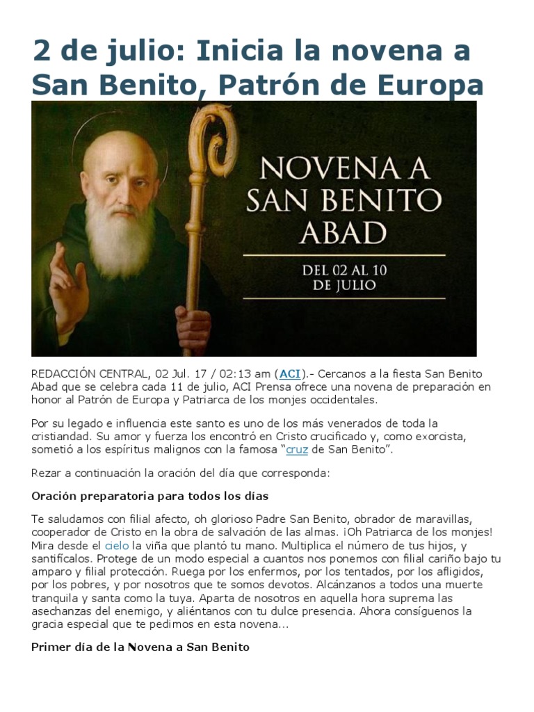 Novena A San Benito | Descargar gratis PDF | orador del Señor | Oración