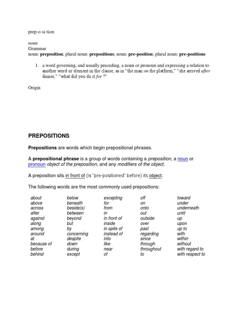 PREPOSITIONS | PDF | Preposition And Postposition | Phrase