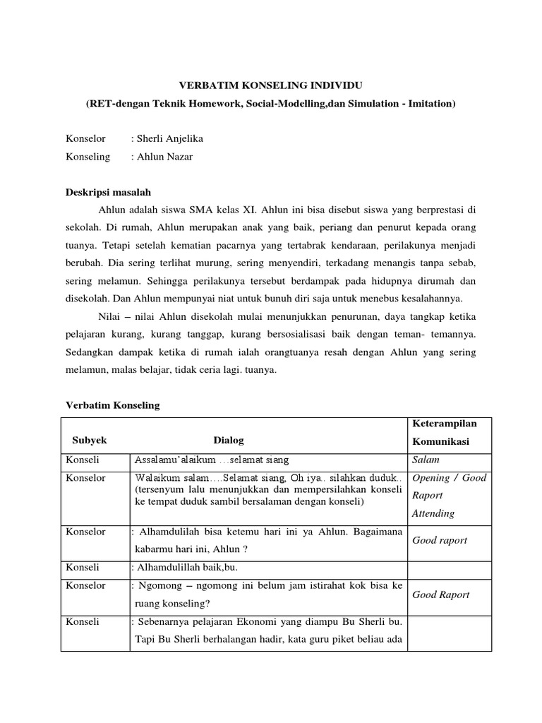 Contoh Verbatim Konseling Individual RET | PDF