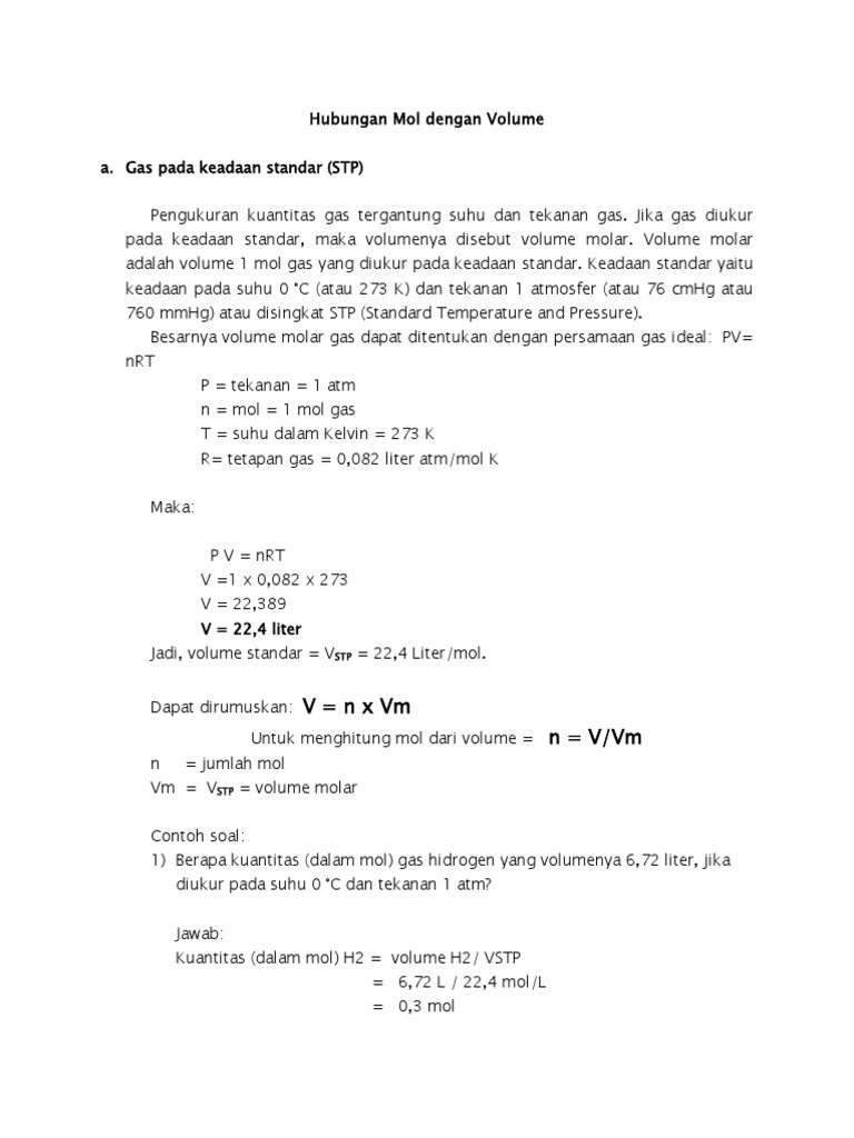 Rumus Hubungan Mol dan Volume Gas | PDF