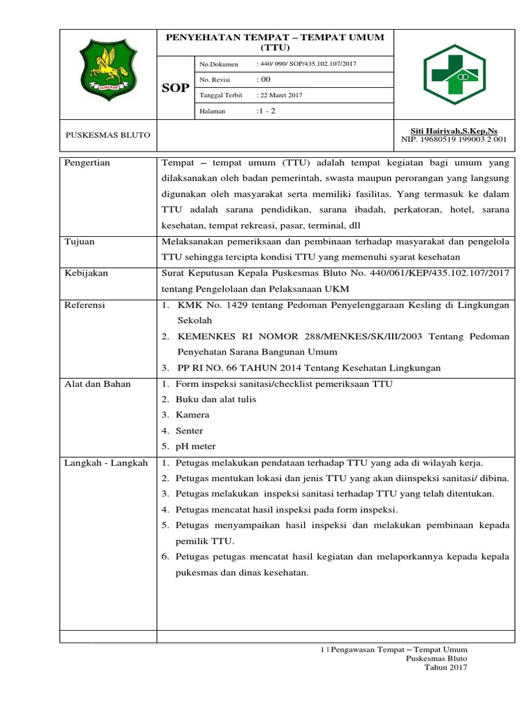 10.sop Penyehatan Ttu | PDF