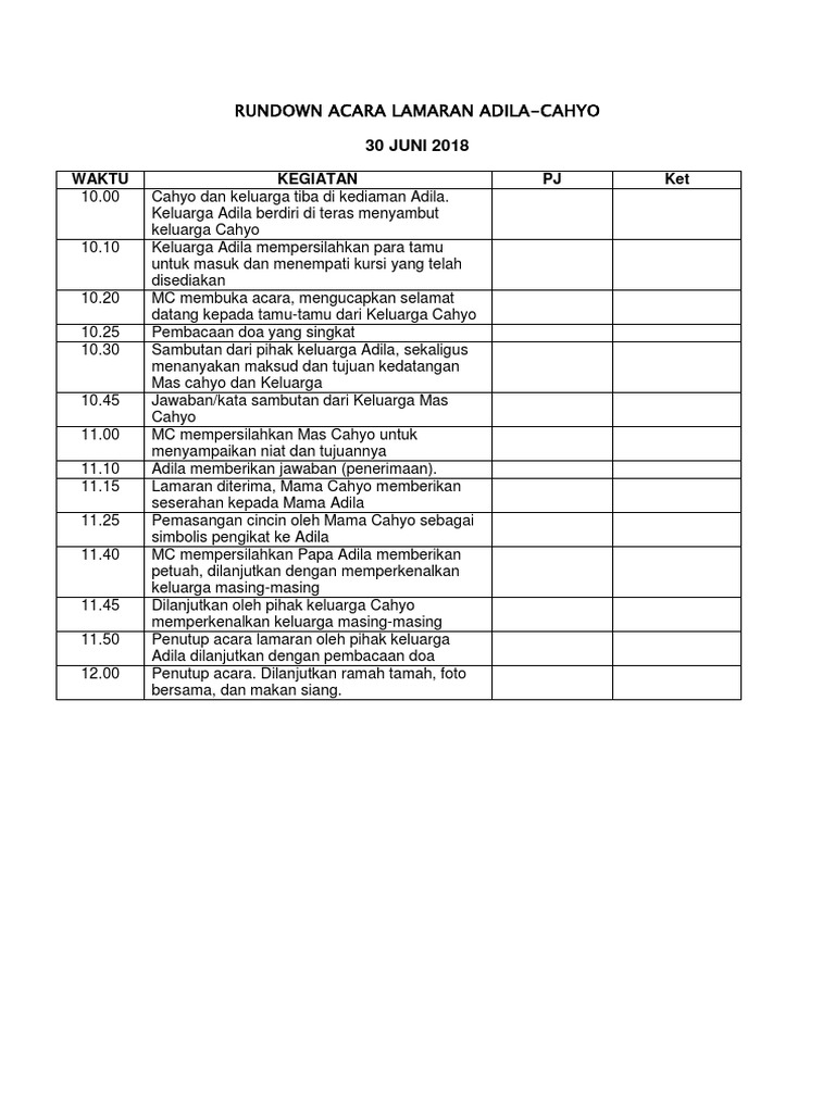 Rundown Acara Lamaran | PDF