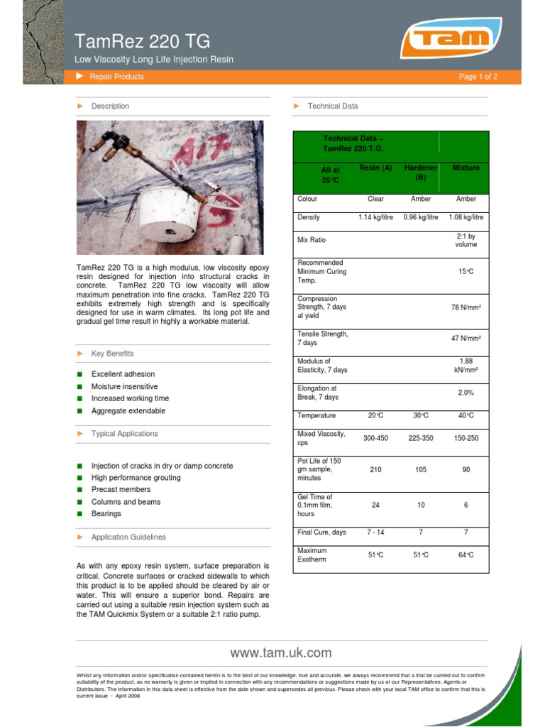 TamRez 220 TG PDF | PDF | Epoxy | Concrete