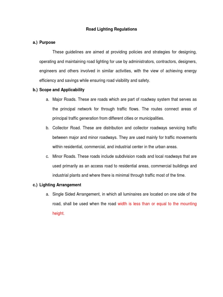 Road Lighting Regulations | PDF