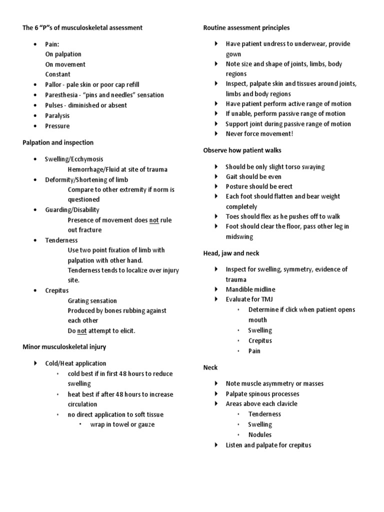 6 P's Musculoskeletal Assessment Guide | PDF | Anatomical Terms Of ...