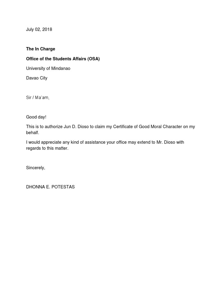 Request for Authorization to Allow a Representative to Claim ...