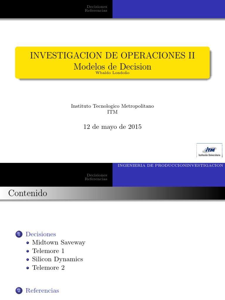 Investigacion de Operaciones II Modelos de Decision | PDF | Mercado ...