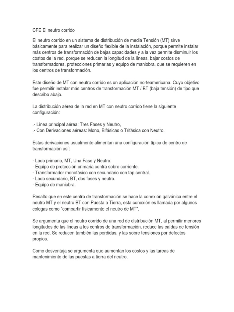 Ventajas y desventajas del neutro corrido | PDF