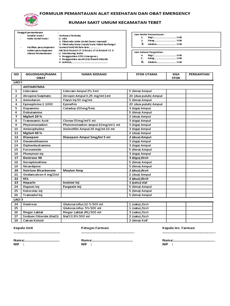Formulir Pemantauan Alat Kesehatan Dan Obat Emergency | PDF