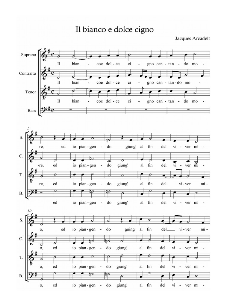 Il Bianco E Dolce Cigno Arcadelt Pdf