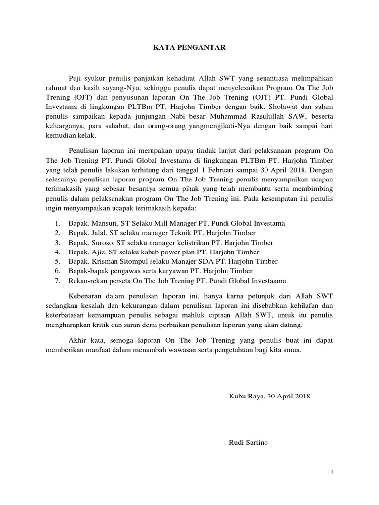 Kata Pengantar Ojt | PDF | Teknologi & Rekayasa