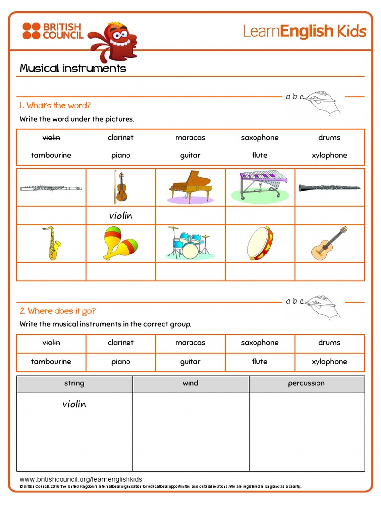 Musical Instruments: 1. What's The Word? | PDF | Violin | Musical ...