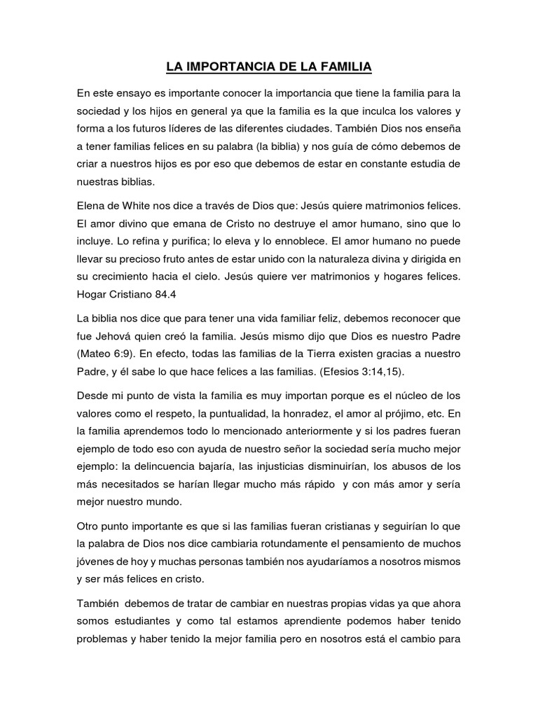 Ensayo de La Importancia de La Familia | PDF | Dios en el cristianismo ...